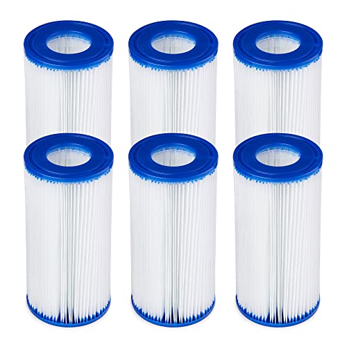 Bestway 58012E Type III/A Outdoor Swimming Pool Filter Pump Cartridge Replacement 4.2"x8" for Use in 500/800/1500 Gallon Filter Pumps (6 Pack)
