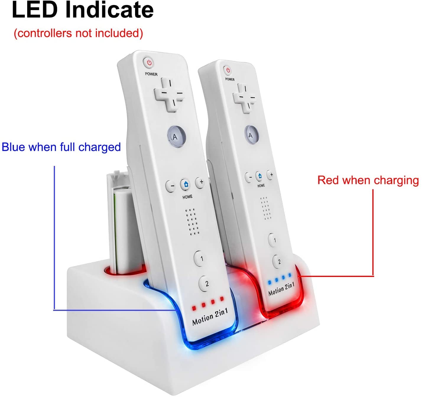 Upgraded Wii Remote Charger Station, Covanm 4 Port Wii Charging Station with 4 Rechargeable Battery for Wii (4 Port Charging Station+4 Replacement Batteries+USB Cable+Free USB Wall Charger)