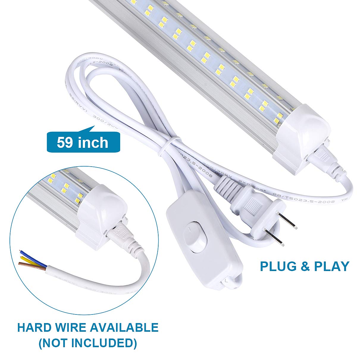 BSK.BESTKA LED Shop Light Fixture, 4FT, 50W 6500LM, 6000K Cold White, 4 Foot T8 Integrated LED Tube Lights, Plug in Warehouse Garage Lighting, V Shape, High Output, Linkable with On/Off Switch (4PCS)