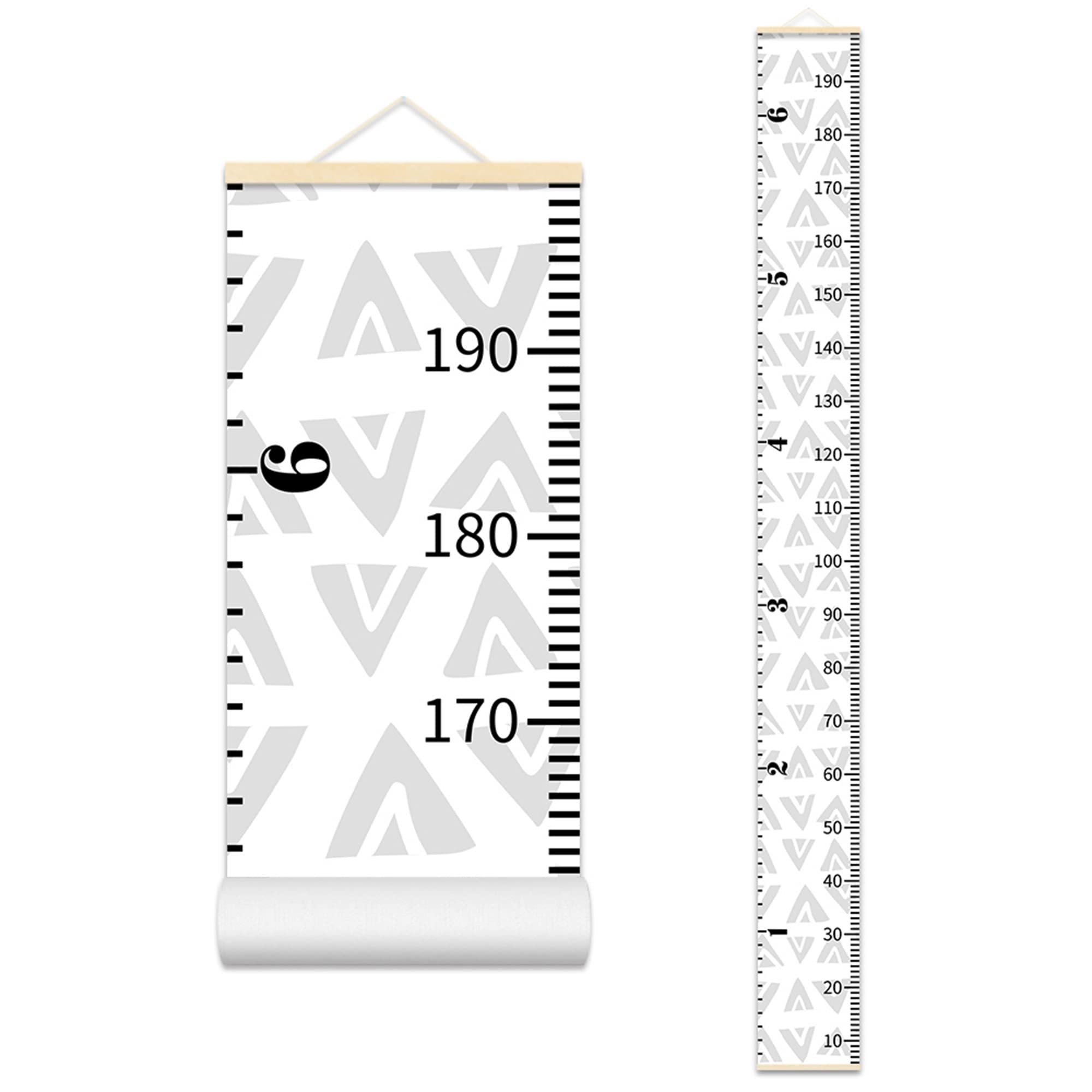 ASENART Baby Growth Chart Hanging Ruler Wall Decor, Wood Frame Fabric Canvas Removable Height Measurement Ruler Wall Height Growth Chart for Kids Toddlers and Babies (Geometric Pattern)