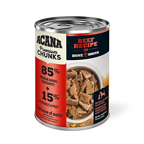 ACANA Premium Chunks Wet Dog Food, Beef Recipe in Bone Broth, 12.8oz (Case of 12)