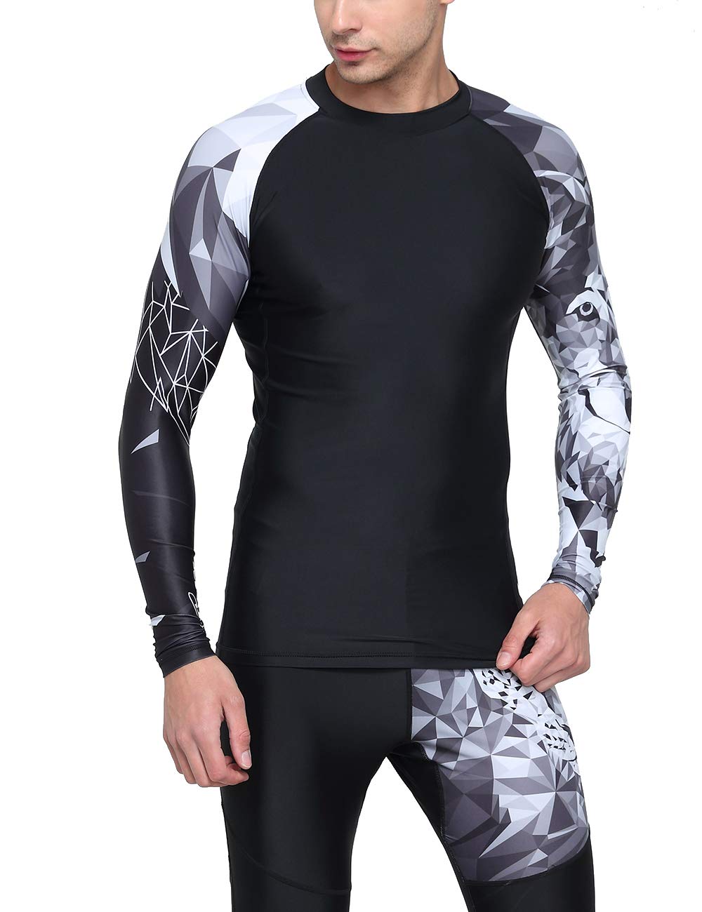 ADOREISM Quick-Dry Men's Long Sleeve Rash Guard UPF 50+ Compression Swim Shirt (Wolf, XL)