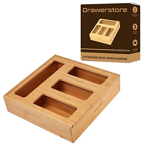 Drawerstore, Ziplock Storage Bag Organizer for Drawer - Plastic Bag Holder for Quart, Gallon, Sandwich, and Snack Size Storage Bags, Natural (DS-ORG-1)