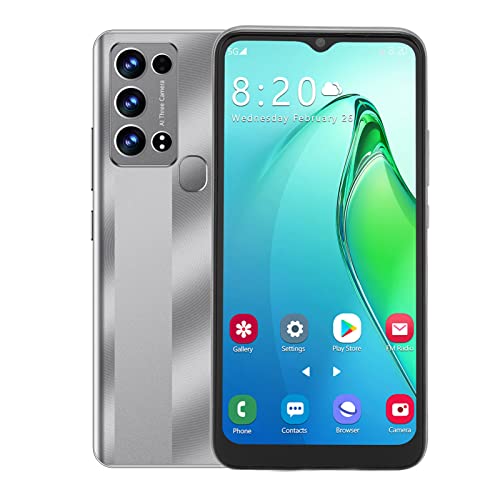 Zunate Unlocked Cell Phone, Factory Unlocked Smartphone 128GB ROM 6GB RAM, 6.5" Android Phone GSM Unlocked Smartphone with 16MP Camera, 5000mAh, Face Unlock, Fingerprint on The Back(Grey)