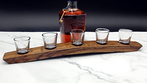 Barrel-Art Barrel Stave 5 Shot or Tasting Flight, 1.5 Oz Glasses Included, Dark Walnut