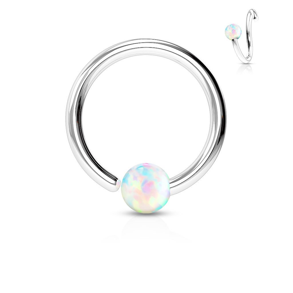Amelia Fashion 16GA Never Lose a Ball Again! One Side Fixed Opal Ball Ring Annealed 316L Surgical Steel (Choose Color) (Opal White)