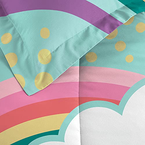 dream FACTORY Kids 5-Piece Complete Bed Set Easy-Wash Super Soft Microfiber Comforter Bedding, Twin, Teal Rainbow Flare, (2D872501TE)