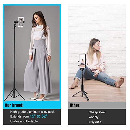 Selfie Stick Tripod 52 Inch Cell Phone iPhone Tripod Stand with Bluetooth Remote Smartphone for iPhone 11 Xs X 6 7 8, Android Cellphone Gopro Camera Mount Portable Monopod Feet Travel Lightweight …