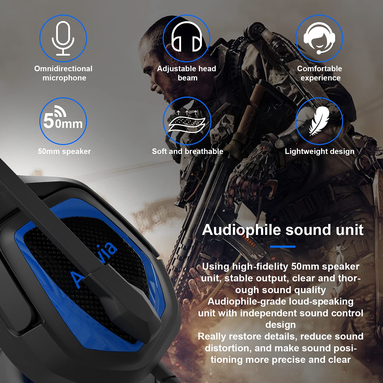 Anivia Computer Over-Ear Gaming Headset with Mic - Noise-isolating Stereo Gaming Headphones Wired for Multi-Platforms