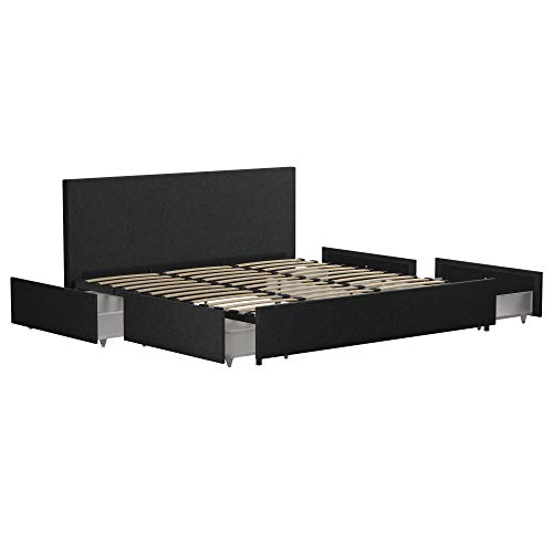 Novogratz Kelly Bed with Storage, King, Dark Gray Linen