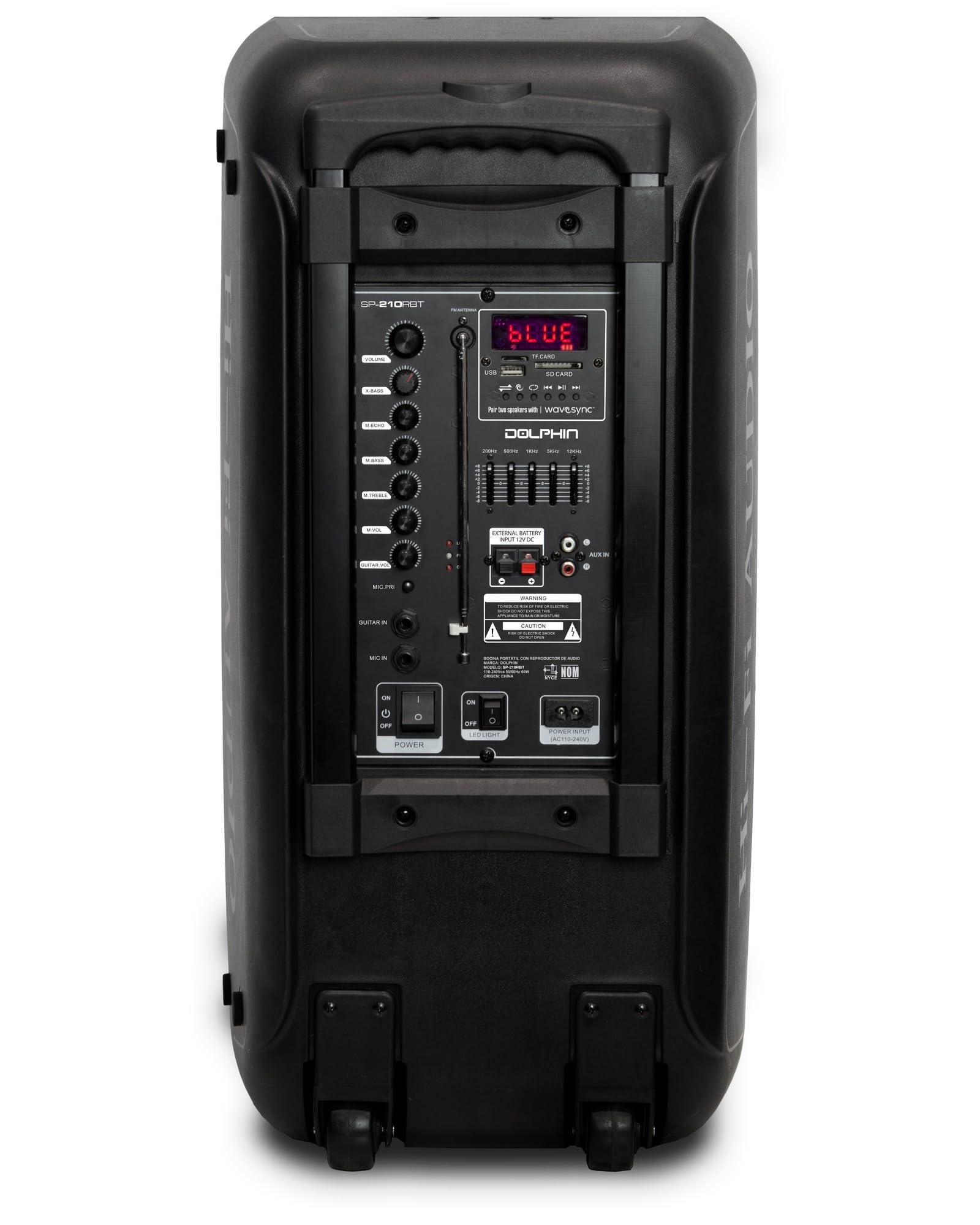 Dolphin SP-210RBT Dual 10" Bluetooth Party Speaker, Neon LED Lights, 3400W, Long-Lasting Battery, X-Bass, Trolley & Wheels
