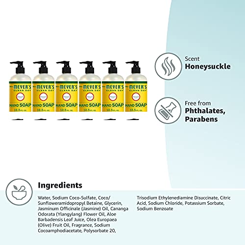MRS. MEYER'S CLEAN DAY Hand Soap, Made with Essential Oils, Biodegradable Formula, Honeysuckle, 12.5 fl. oz - Pack of 6