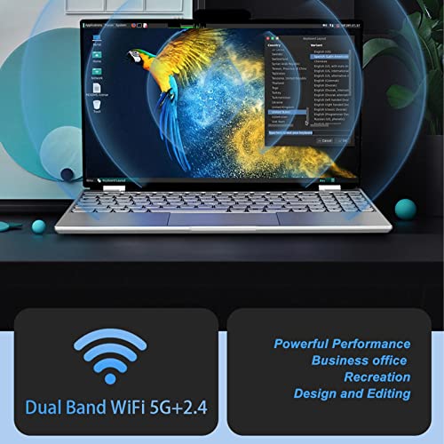 ASHATA 15.6in Laptop, Full HD Laptop PC, 2.4G 5G WiFi Quad Core Quad Thread 1920x1080 180 Degree Flip Laptop Computers with Backlit Keyboard (16G+256G US Plug)