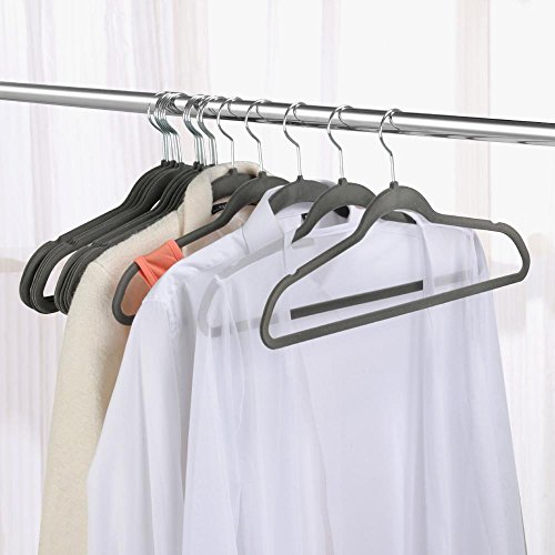 Yaheetech 100 Pack Non Slip Velvet Hangers Heavy Duty Suit Hangers Flocked Coat Suit Hangers Space Saving Clothes Hangers with 360° Swivel Hook, Gray