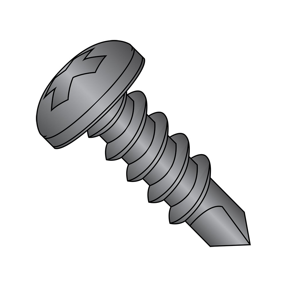 Small Parts 0812KPPB Steel Self-Drilling Screw, Black Oxide Finish, Pan Head, Phillips Drive, #2 Drill Point, #8-18 Thread Size, 3/4" Length (Pack of 100)