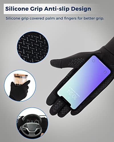 Aegend Running Gloves Women Men Touch Screen Cycling Sports Mittens Liners Warm Gloves, Black, Medium