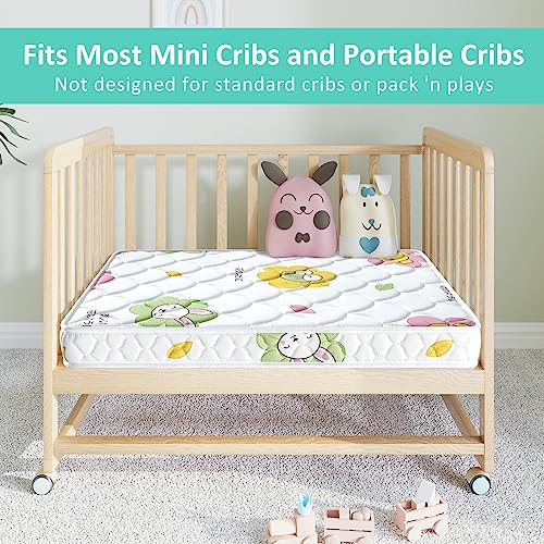 Premium Foam Mini Crib Mattress - Dual-Sided- 38x24x4 Inch- 100% Breathable, Non-Toxic, Quiet and Odorless, Hypoallergenic, Fits Most Mini Cribs