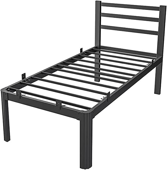 Woozuro Twin Bed Frames and Non Slip Mattress Stoppers, No Box Spring Needed, 14" Metal Platform Bed Frame, Heavy Duty Steel Slats Support, Noise Free Mattress Foundation,Black