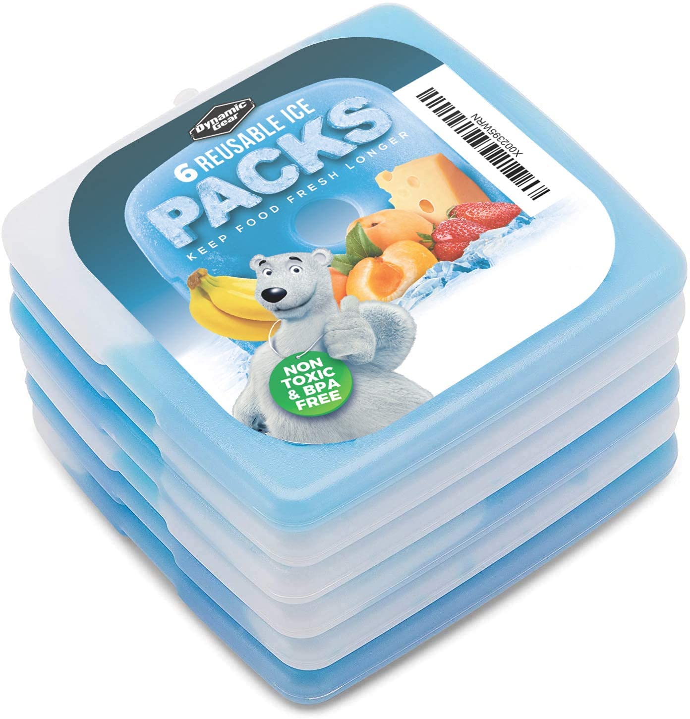 Dynamic Gear Reusable Ice Packs (6 Pack) for Lunch Box - Slim, Lightweight Freezer Cold Packs for Coolers, Lunch Boxes & Camping