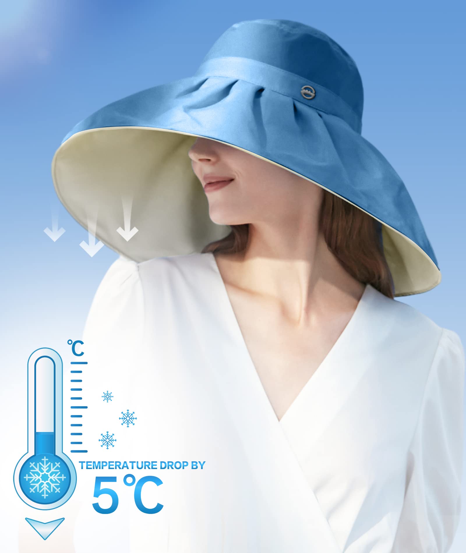 BENEUNDER Large Brim Floppy Sun Hats for Women Summer Beach Sun Hat Foldable UPF 50+ (Black)