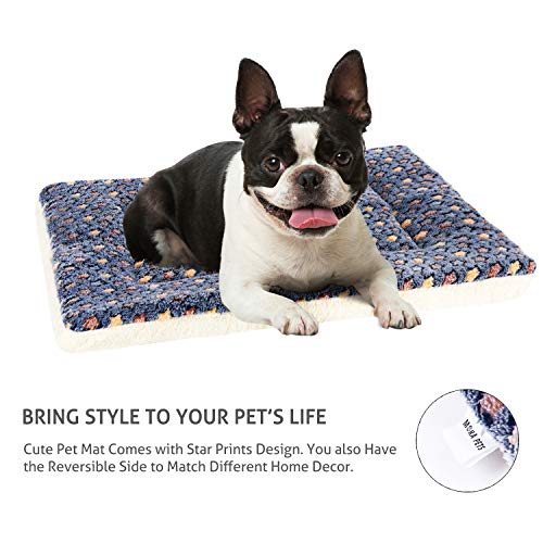 Mora Pets Ultra Soft Pet Bed Washable Dog Bed Crate Mat for Large Medium Small Dogs Reversible Fleece Dog Crate Kennel Pad Cat Pet Bed Liner 23 x 18 inch Dark Blue