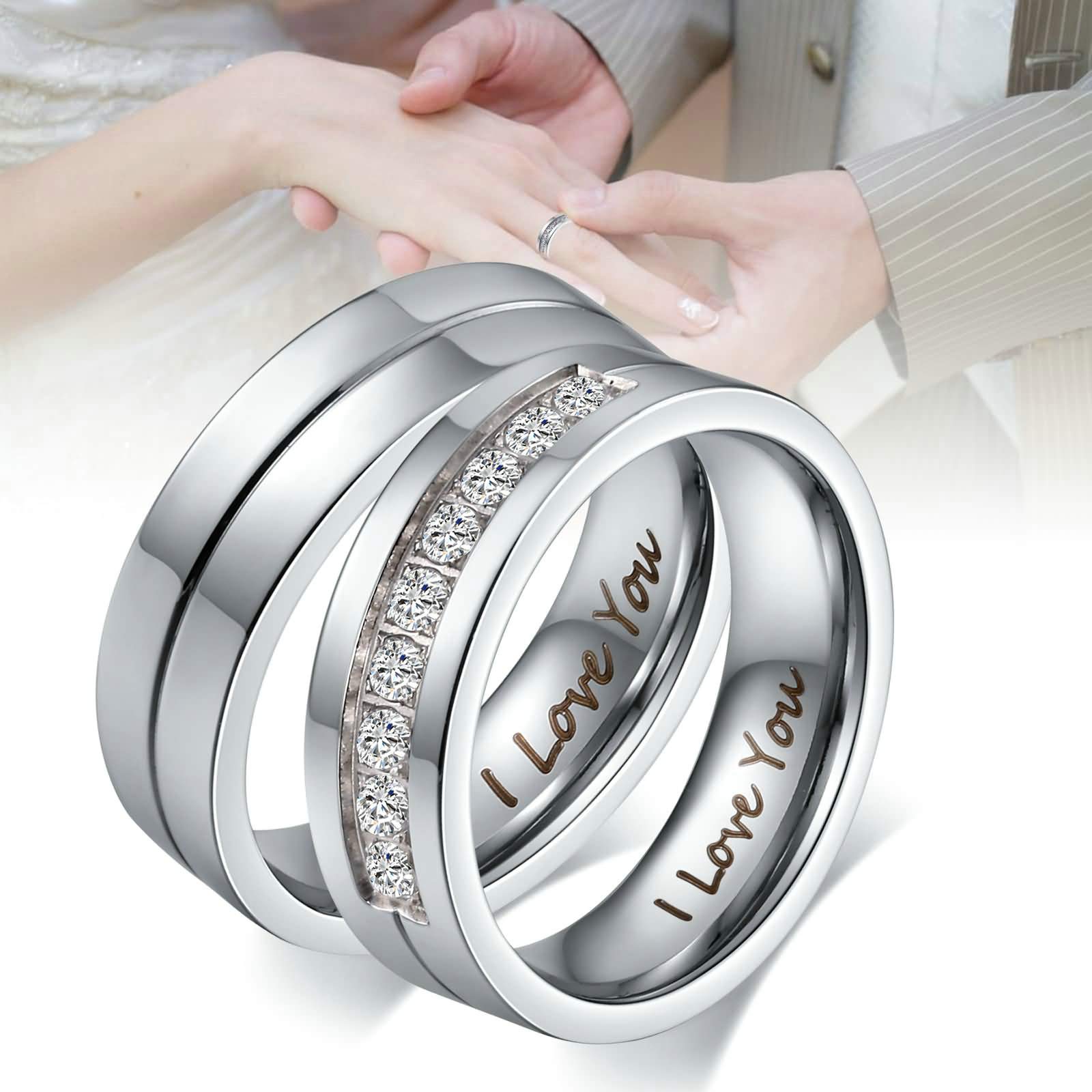Aeici Silver Wedding Rings for Women, Size 9 Rings for Women Stainless Steel I Love You 6mm