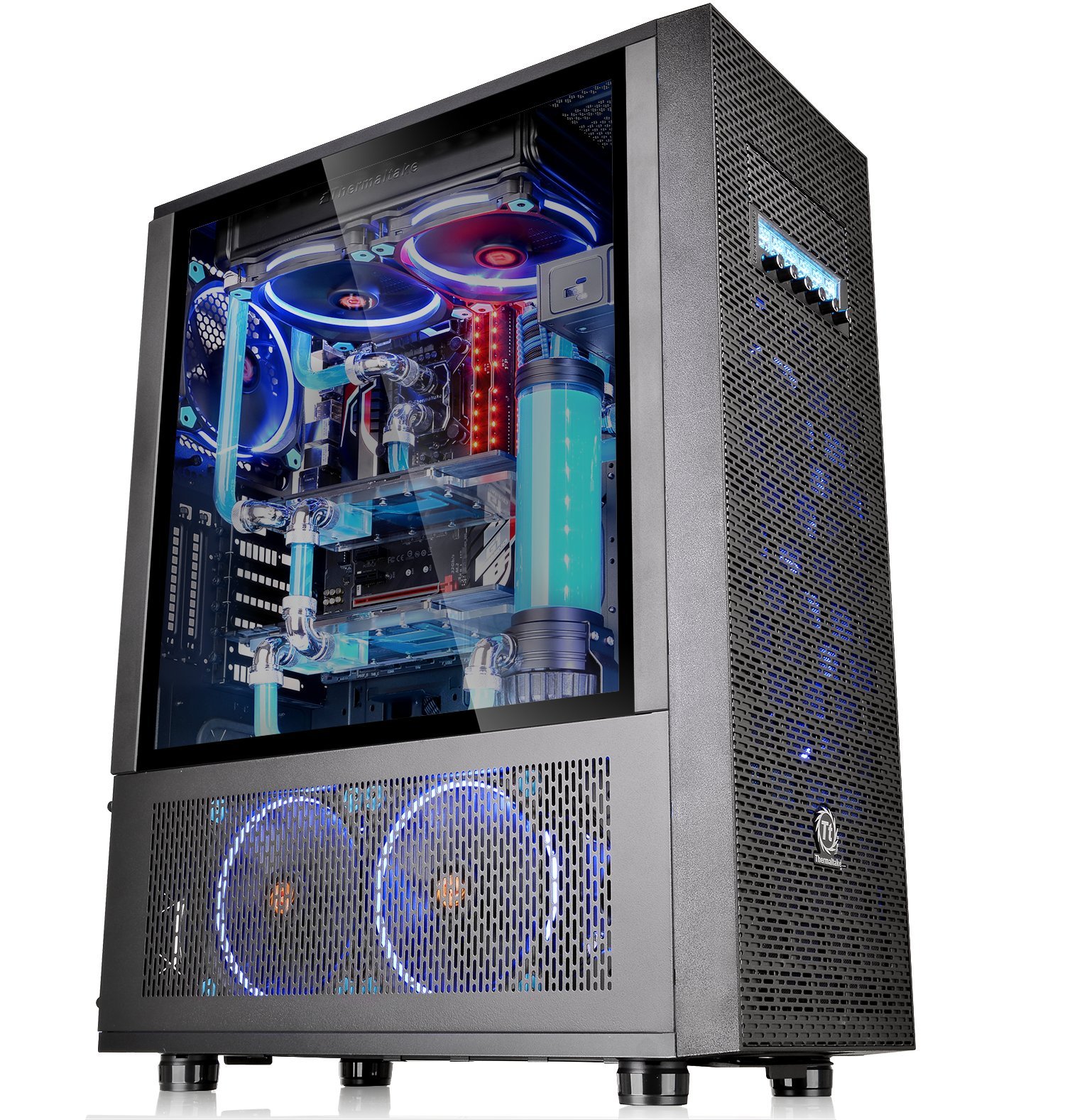 Thermaltake Core X71 Tempered Glass Edition SPCC ATX Full Tower Tt LCS Certified Gaming Computer Case with 2 140 Blue Front Fan + 1 140 Black Rear Fan Pre-Installed CA-1F8-00M1WN-02