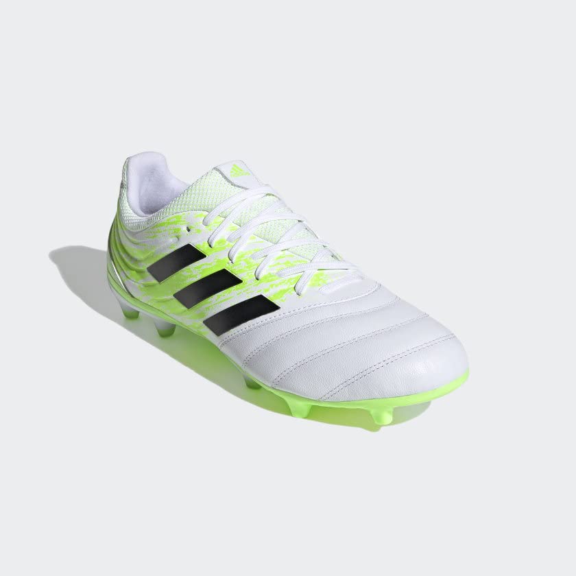 adidas Men's Copa 20.3 Firm Ground Soccer Shoe, White/Black/Signal Green, 9 M US