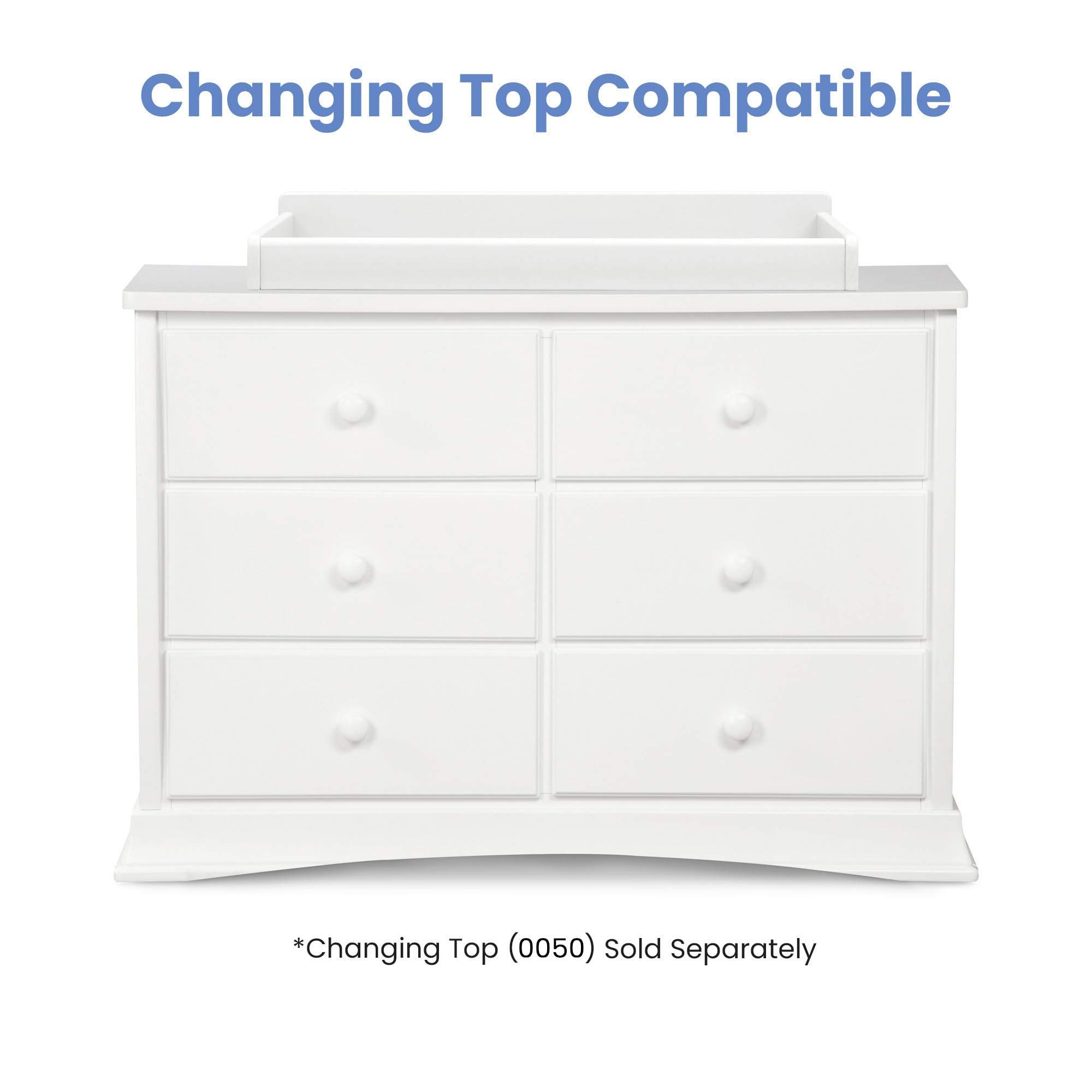 Delta Children Bentley Six Drawer Dresser, White, 49" width x 19" depth x 33.50" height
