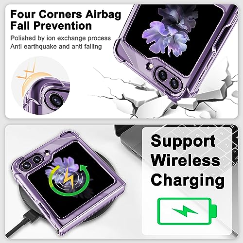 DREOLA Compatible for Samsung Galaxy Z Flip 5 Case, Galaxy Z Flip 5 Clear Phone Case Cover with Four Corners Airbag Fall Prevention, Slim Thin Shockproof Protective Case for Samsung Z Flip 5 (Purple)