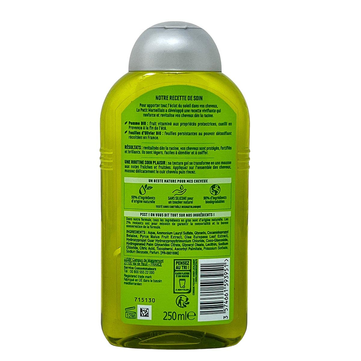 Le Petit Marseillais French Shampoo - Apple Extract, Olive Leaf for Normal Hair - 8.4 oz