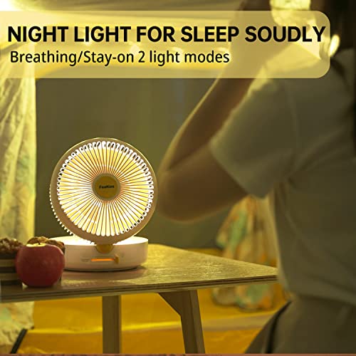 feekaa USB Fan, 8-Inch Oscillating Desk Fan, Small Wall Mounted Fan with Night Light, Rechargeable Battery Operated, Variable Speed, Quiet Fan for Outdoor/Travel/Camping/Office