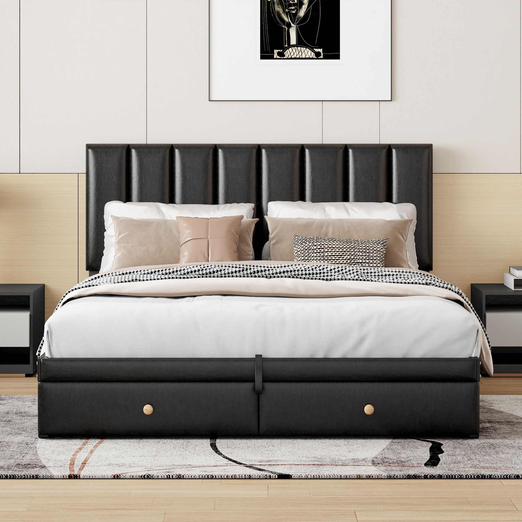 Bellemave Lift Up Storage Bed Frame Queen Size with 2 Drawers, PU Leather Upholstered Platform Bed Frame with Hydraulic Storage System and Headboard, for Teens Adults (White, Queen)
