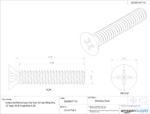 Small Parts Stainless Steel Machine Screw, Plain Finish, Flat Head, Phillips Drive, 1/4" Length, #0-80 Threads (Pack of 100)