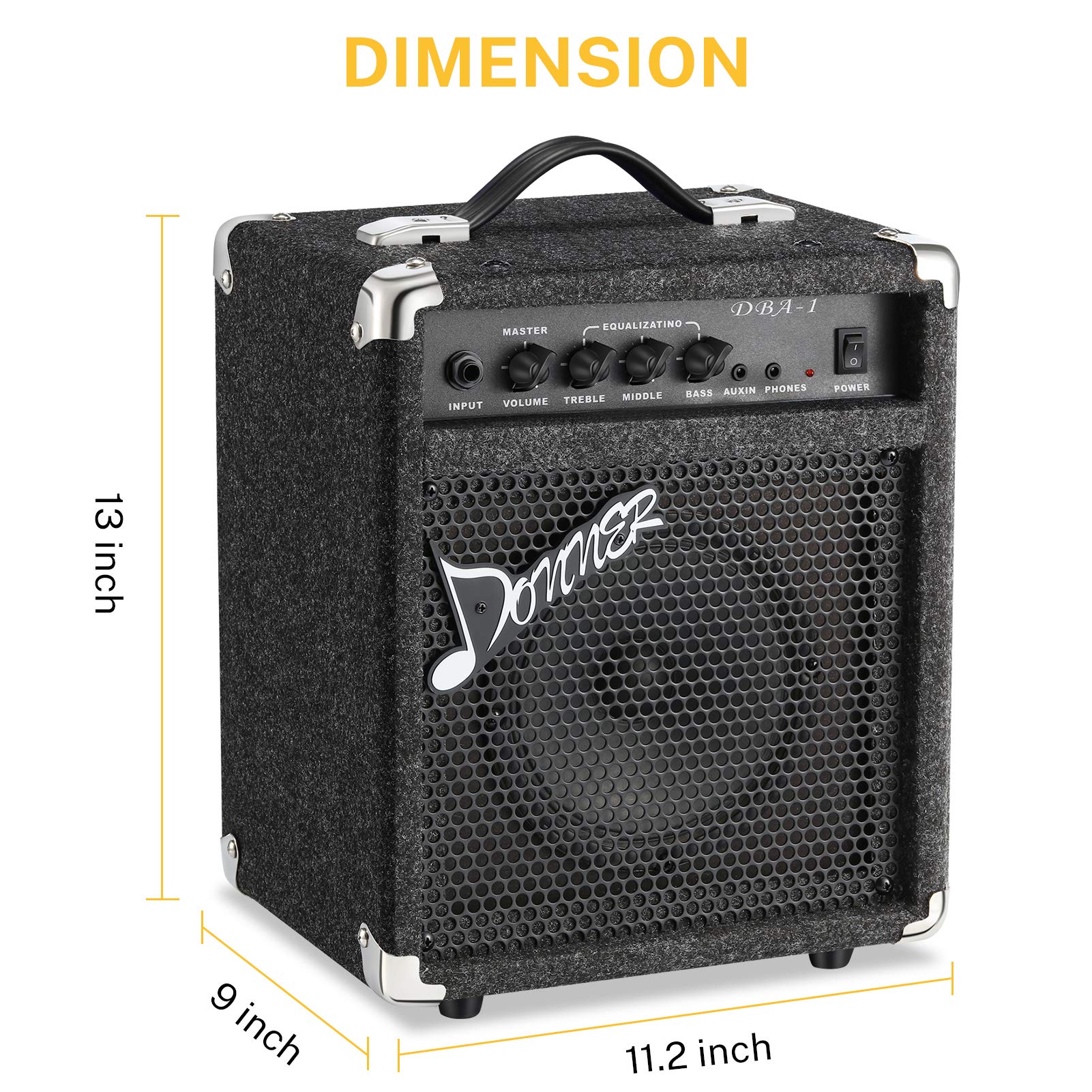 Donner ππͺπ¨π¨ ππ’π₯ 15W ππͺππ©ππ§ ππ’π₯π‘πππππ§ DBA-1 Electric Practice Bass Combo AMP with Cable