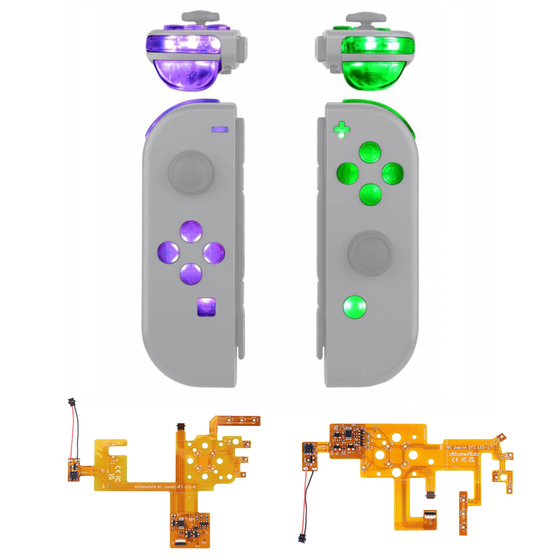 eXtremeRate 7 Colors 9 Modes NS Joycon DFS LED Kit for Nintendo Switch, Multi-Colors Luminated ABXY Trigger Face Buttons for Nintendo Switch & Switch OLED Model JoyCon - Joycon NOT Included