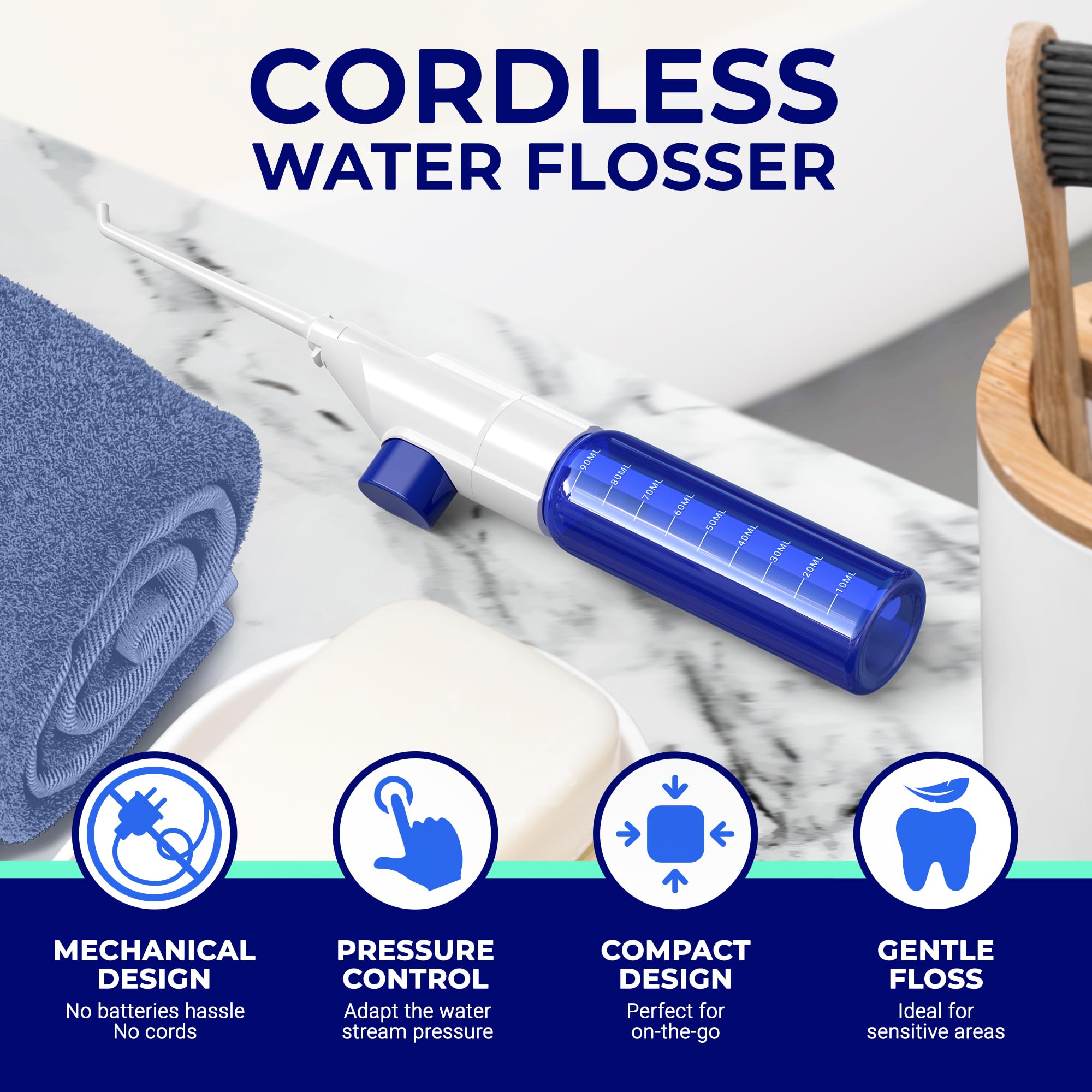 ORAVIX Dental Water Flosser, Tonsil Stone Remover, Gentle Oral Irrigator for Sensitive Teeth and Gums, Kids Manual Water Flosser, No Electricity or Batteries
