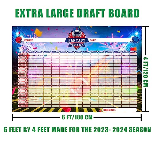 FEEYE Fantasy Football Draft Board 2023-2024 Kit β 6'x4' Draft Board, Set with 637 Player Labels β Premium Color Edition