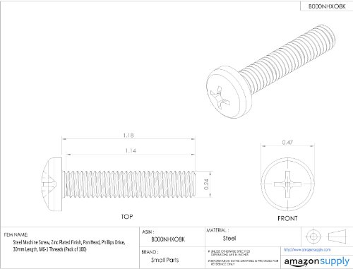 Small Parts Steel Machine Screw, Zinc Plated Finish, Pan Head, Phillips Drive, 5mm Length, M2.5-0.45 Metric Coarse Threads (Pack of 100)