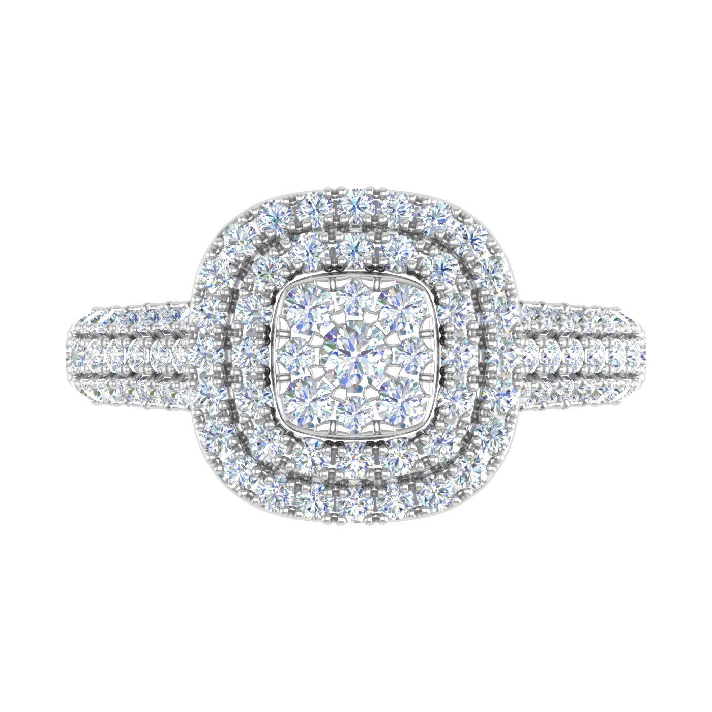 FINEROCK 1 Carat Cushion Shape Halo Diamond Engagement Ring in 10K White Gold (Ring Size 4.5)