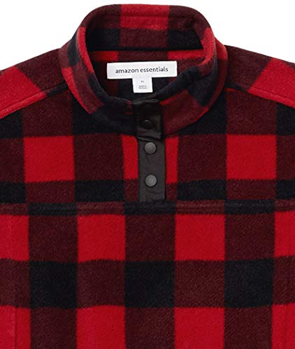 Amazon Essentials Women's Polar Fleece Long-Sleeve Mock Neck Relaxed-Fit Popover Jacket with Pockets, Black Red Buffalo Plaid, X-Large