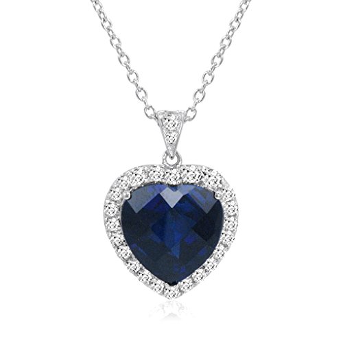 Amanda Rose Colection Heart of the Ocean Created Blue and White Sapphire Pendant Necklace for Women in 925 Sterling Silver (12ct tw) on an 18 inch Sterling Silver Chain
