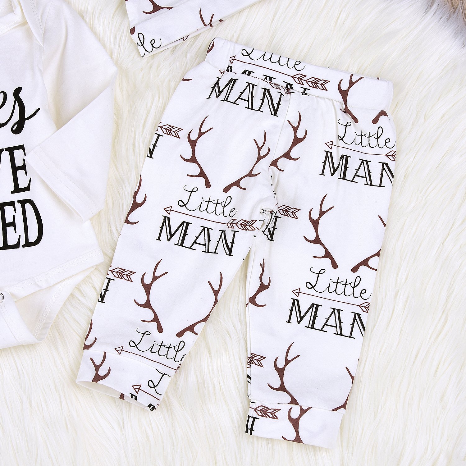 Newborn Suit For Baby Shower Deer Print Long Sleeve Romper+Long Pants+Hat (0-3months, Man),3M