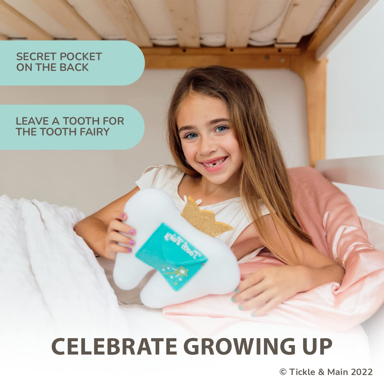 Tickle & Main 3-Piece Tooth Fairy Pillow for Girls & Boys - Includes Pocket Pillow, Dear Tooth Fairy Notepad & Photo Pouch - Kit for Kids 5-10 Years Old