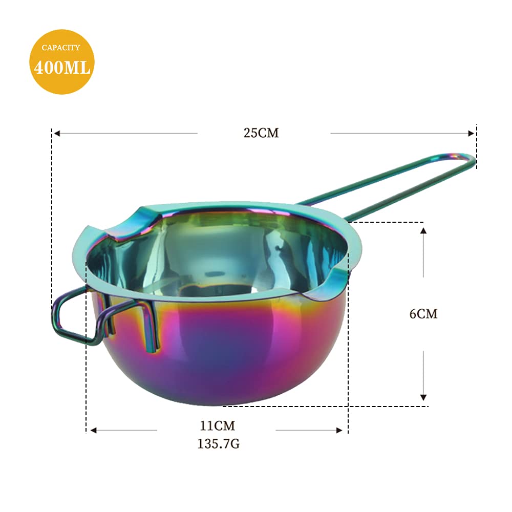 Buyer Star Stainless Steel Melting Pot, 400ml Boiler Pot for Melting Chocolate, Butter, Cheese, Caramel and Soap Making (Rainbow no.0)