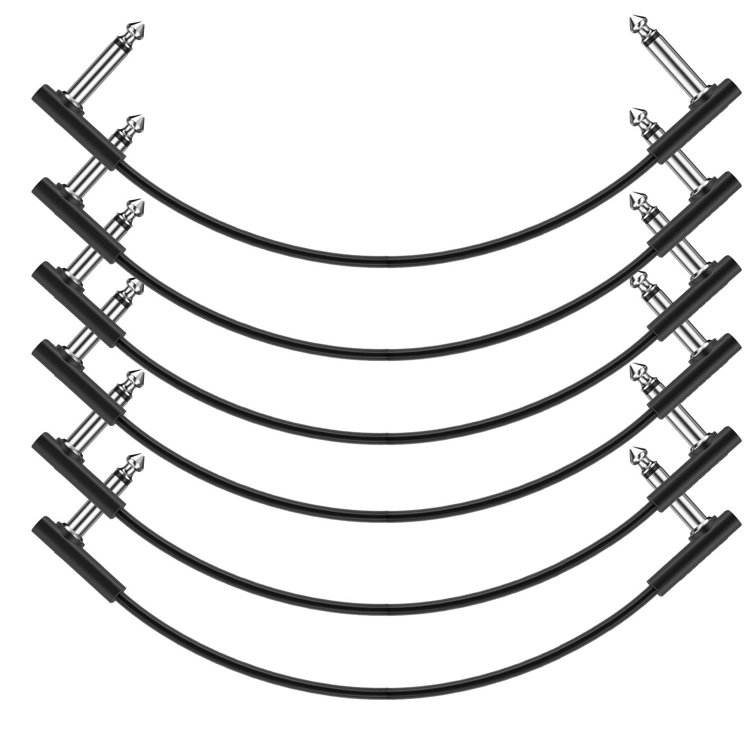 Donner Flat Patch Cables for Guitar Effect Pedal 12 Inch Save Space Clear Sound 1/4" TS Right Angle 6 Packs