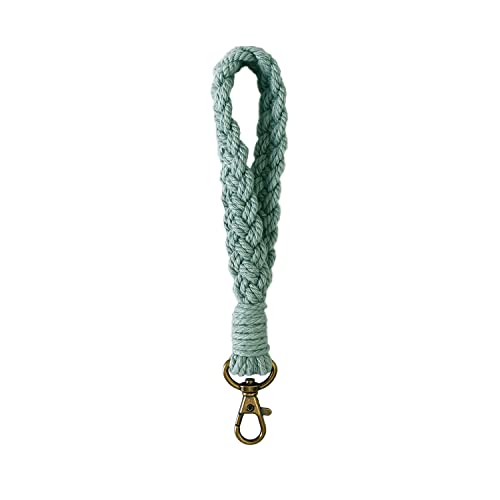 Fuqimanman2020 Handmade Boho Macrame Keychain Soft Pom Pom Wristlet Keychain Bracelet Keyring Holder Wrist Lanyard With Faux Fur Ball Fluffy for Women Girls(Light Green)