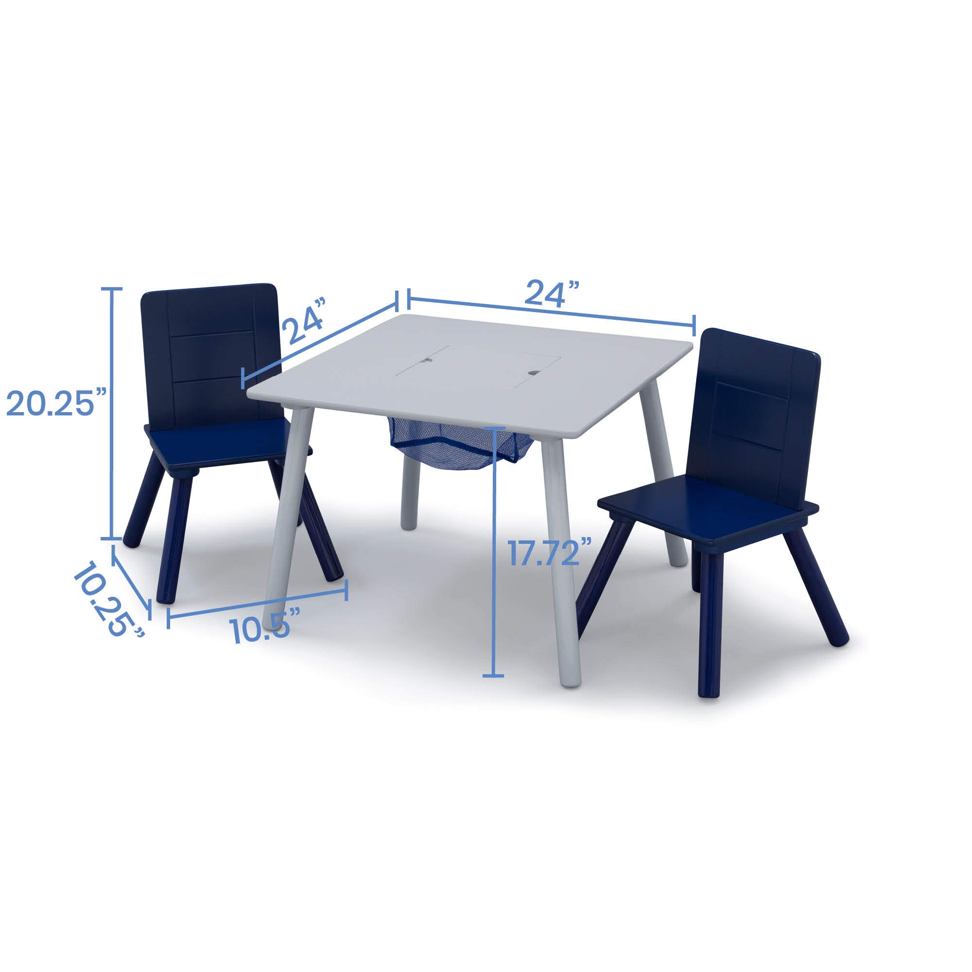 Delta Children Kids Table and Chair Set with Storage (2 Chairs Included), Grey/Blue