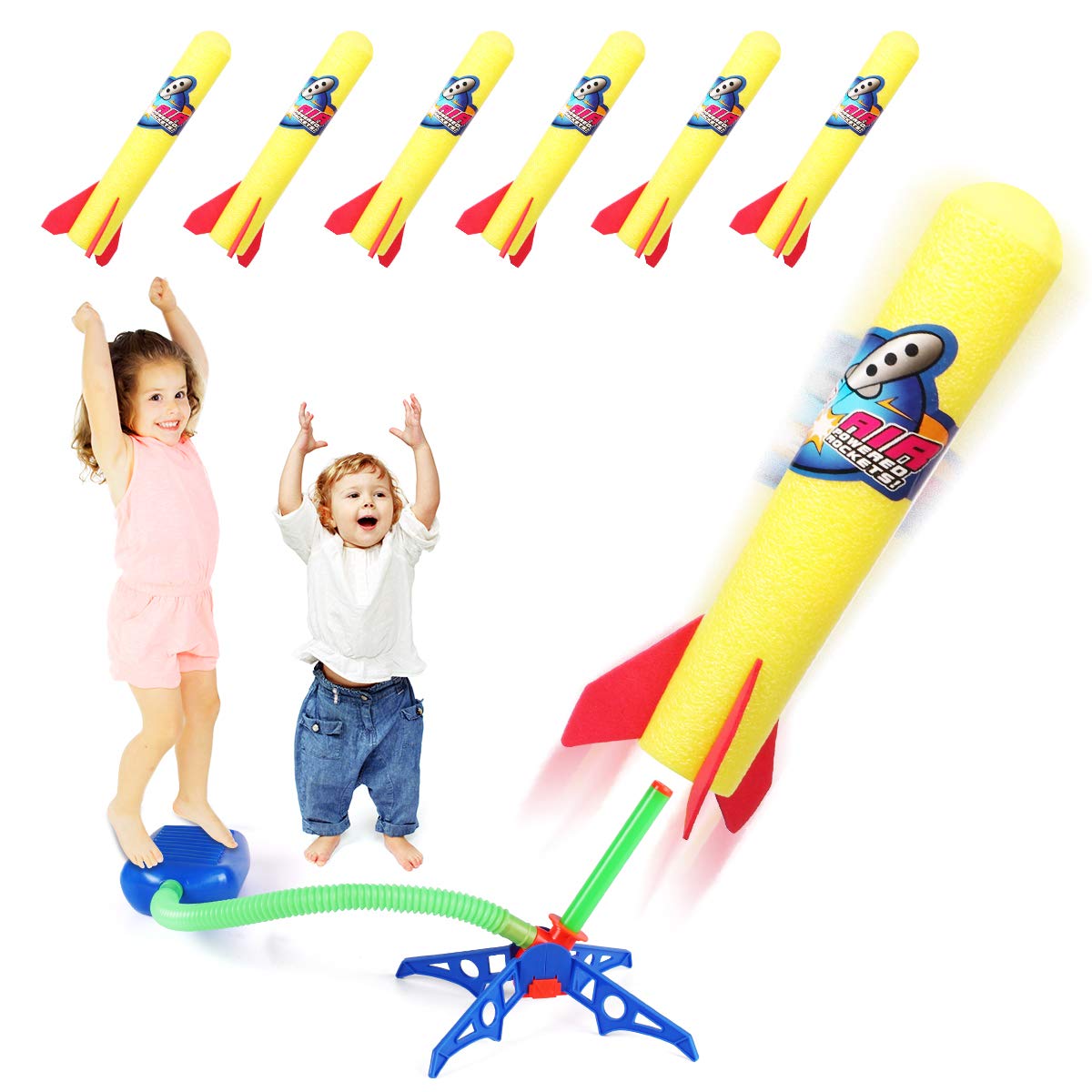 Duckura Kids Jump Rocket Launchers Toy, 6 Foam Rockets & Stomp Launcher, Up to 100Ft, Summer Outdoor Outside Play Game, Birthday Valentines Day Party Gift Toys for Toddlers Boys Girls Age 2 3 4 5 Year