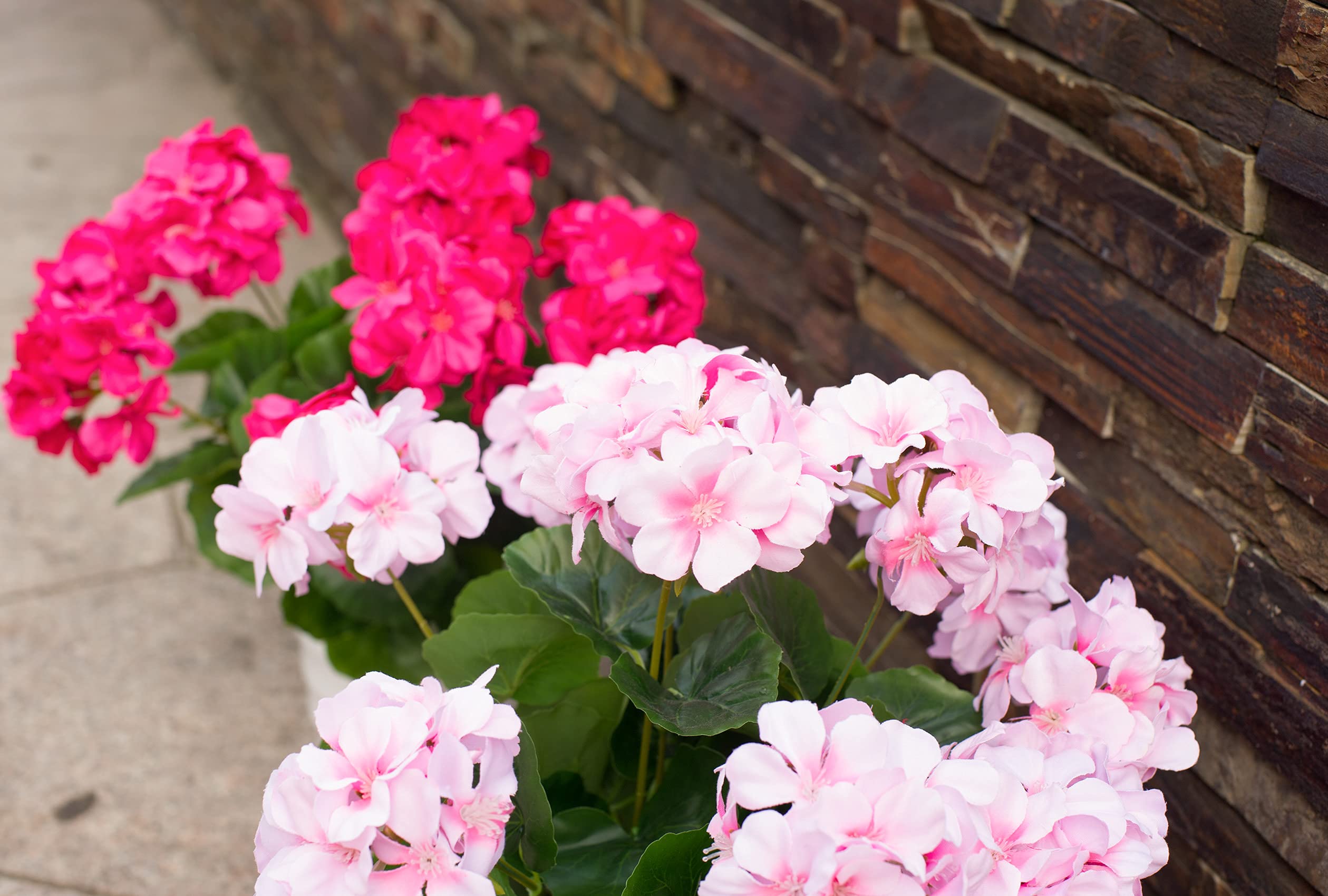 Mumiko 2PCS 18" Artificial Geraniums Silk Flowers Outdoor UV Resistant Garden Plants Bush Light Pink